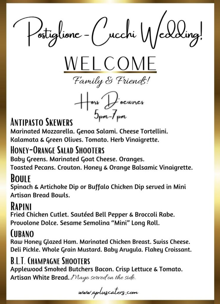 Example Menus - A+ Catering & Events - Serving NJ & the Tri-State Area